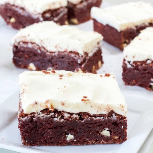 Red Velvet Brownies with Cream Cheese Frosting - Mindy's Cooking Obsession